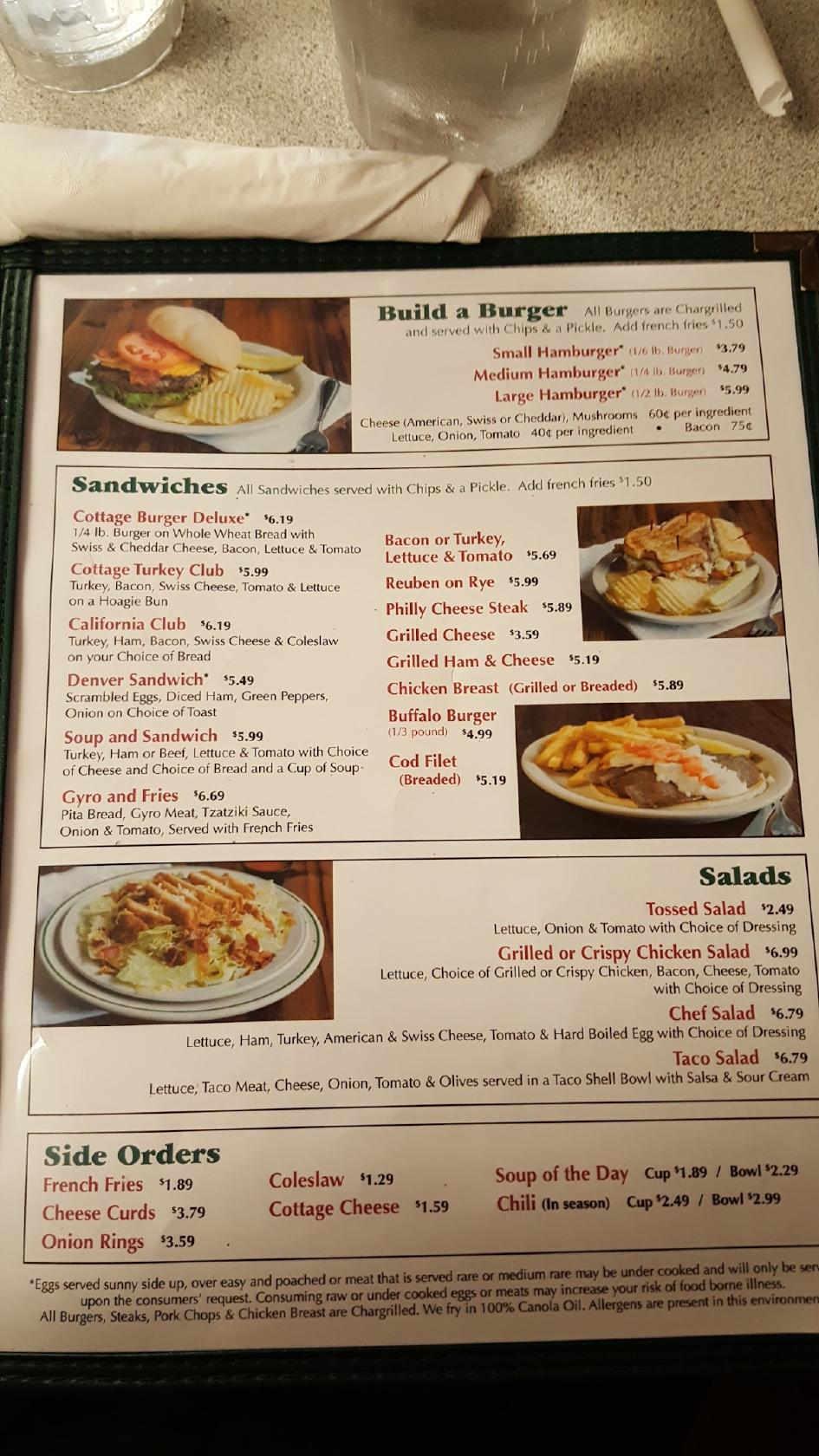 Menu at Cottage Cafe, Madison
