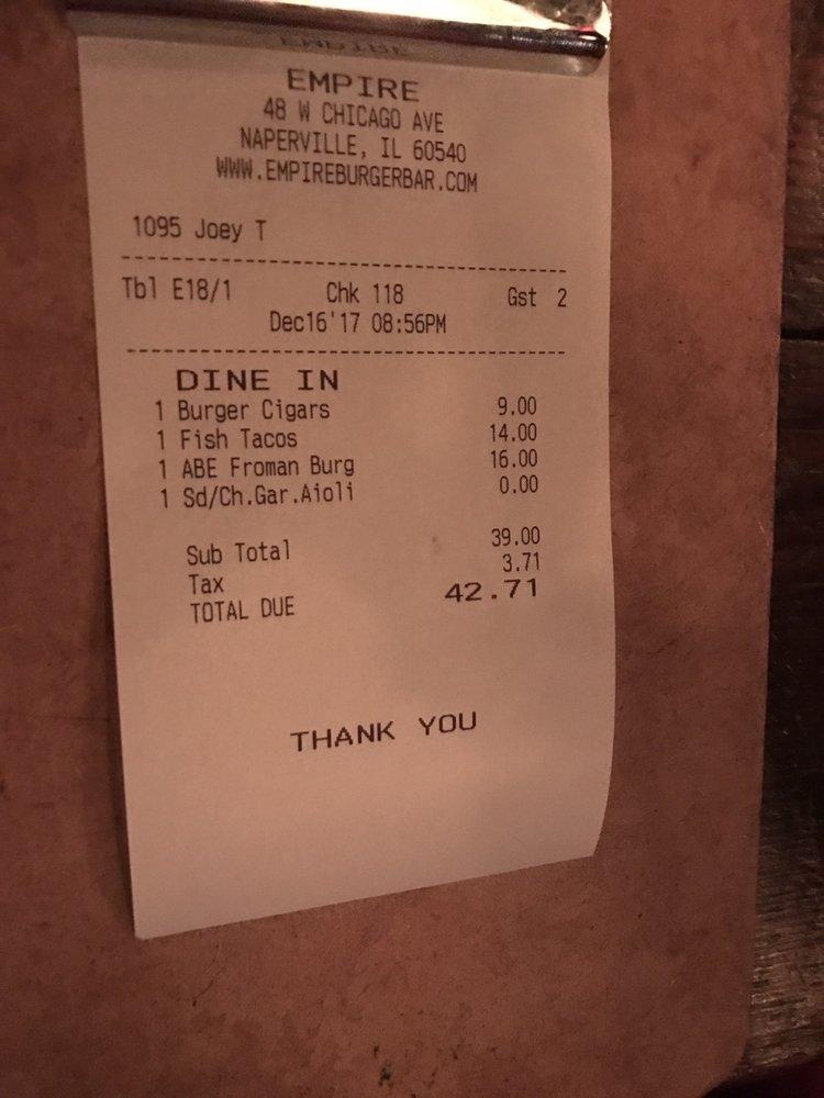 Menu at Empire Burgers & Brew pub & bar, Naperville