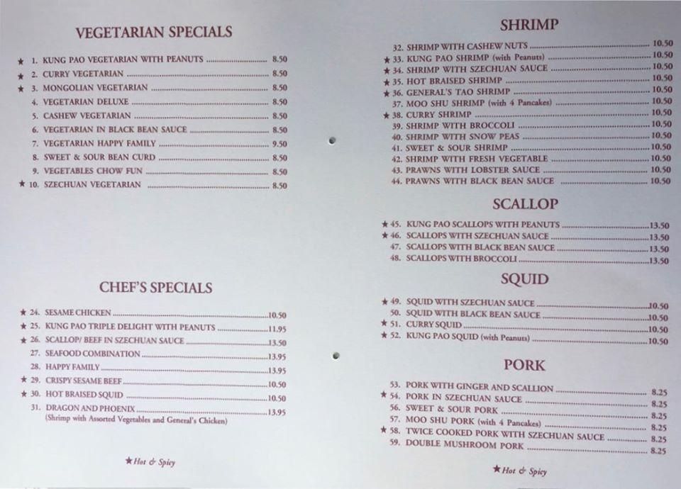 Menu at Fred's Szechuan Chinese Restaurant, Nevada City