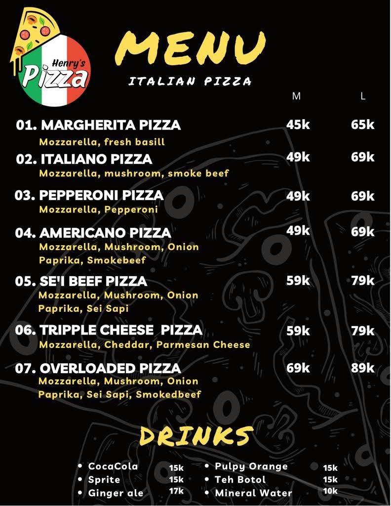 Menu at Henry's Pizza Pandu Raya restaurant, Bogor