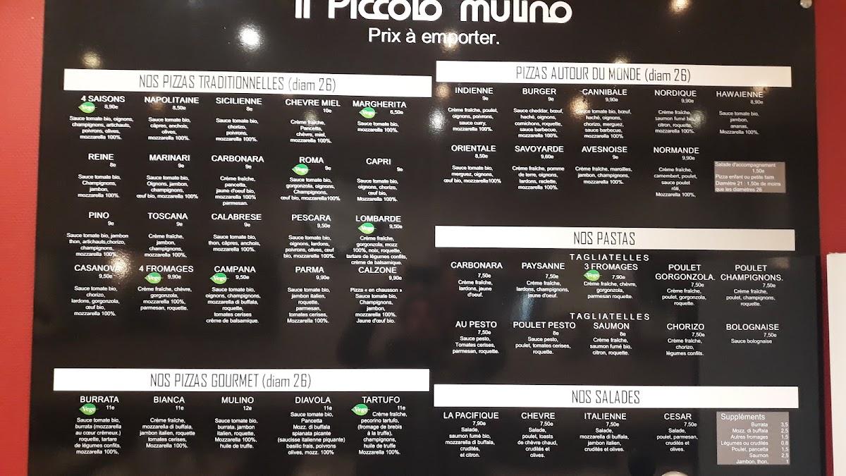 Menu at Il Piccolo Mulino pizzeria, La Madeleine
