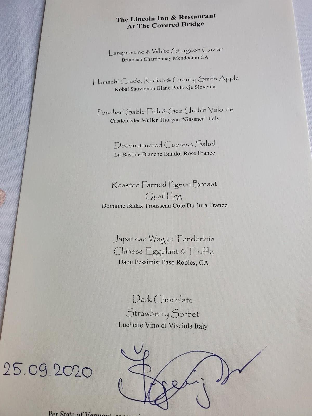 Menu at Lincoln Inn & Restaurant at the Covered Bridge, Woodstock