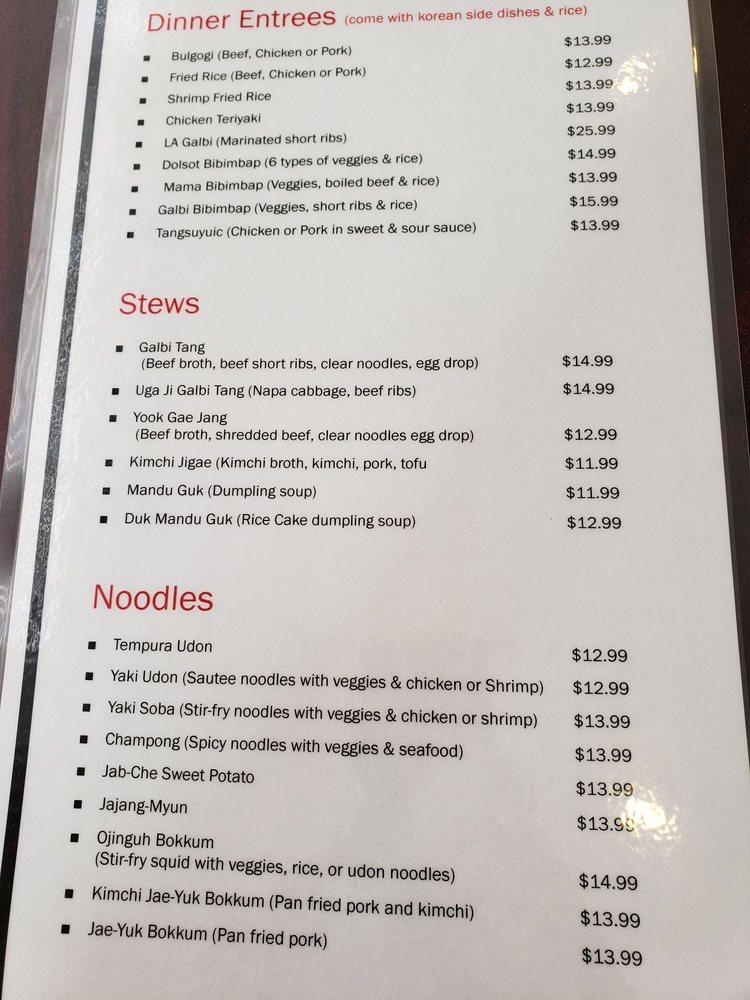 Menu at Osan's Korean restaurant and Japanese Sushi, Fort Walton Beach