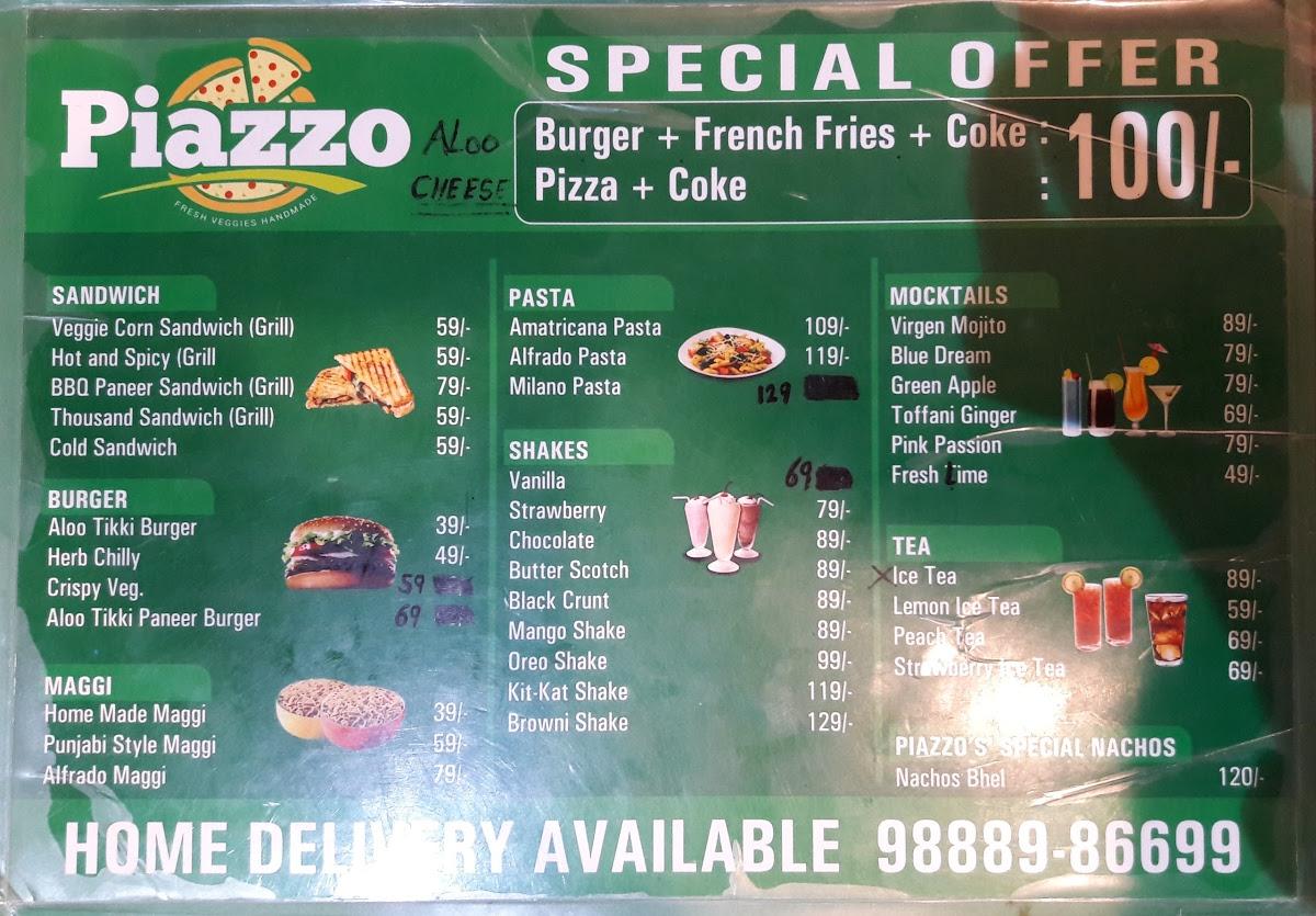 Menu at Piazzo, Ludhiana