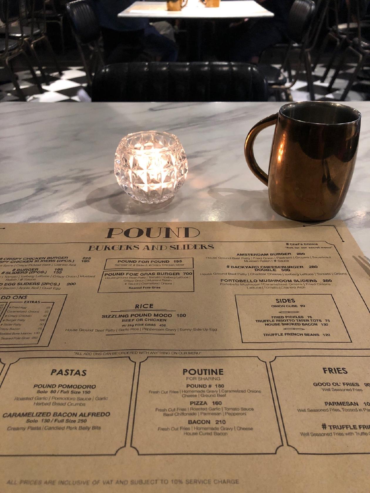 Menu at Pound by Todd English Robinsons Ermita restaurant, Manila
