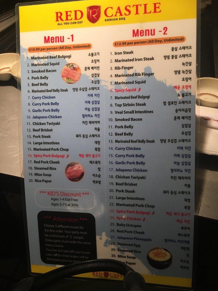 Menu at Red Castle Korean BBQ, Garden Grove