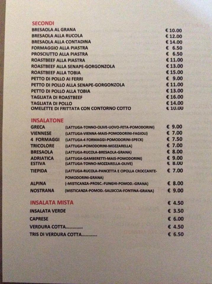 Menu da Spaghetti House Trieste ristorante, Trieste