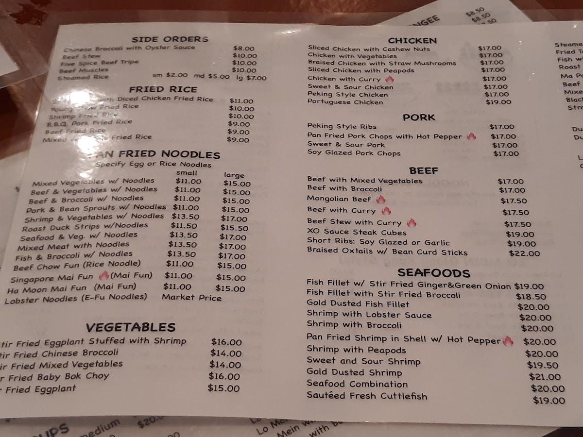 Menu at Sun Wah BBQ, Chicago