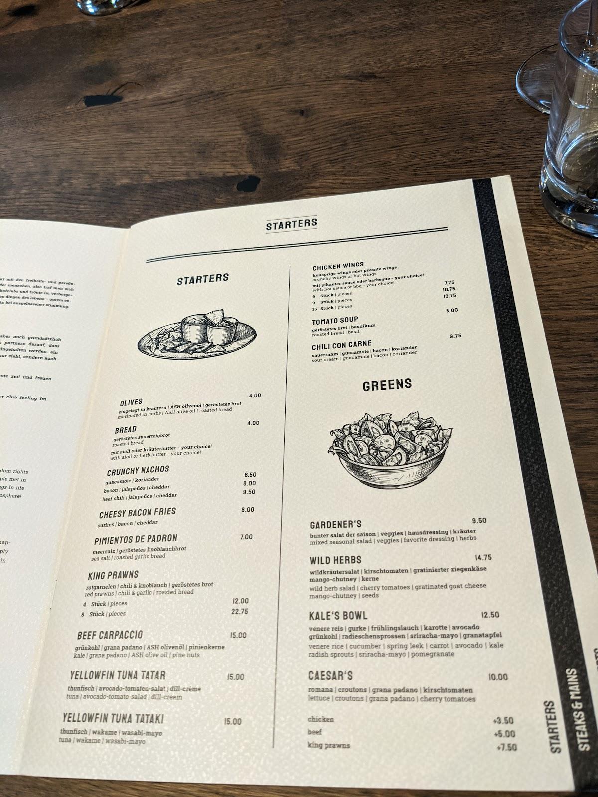 Speisekarte von The ASH restaurant, Bremen