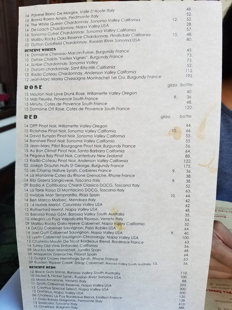 Menu at Yamashiro Hollywood restaurant, Los Angeles