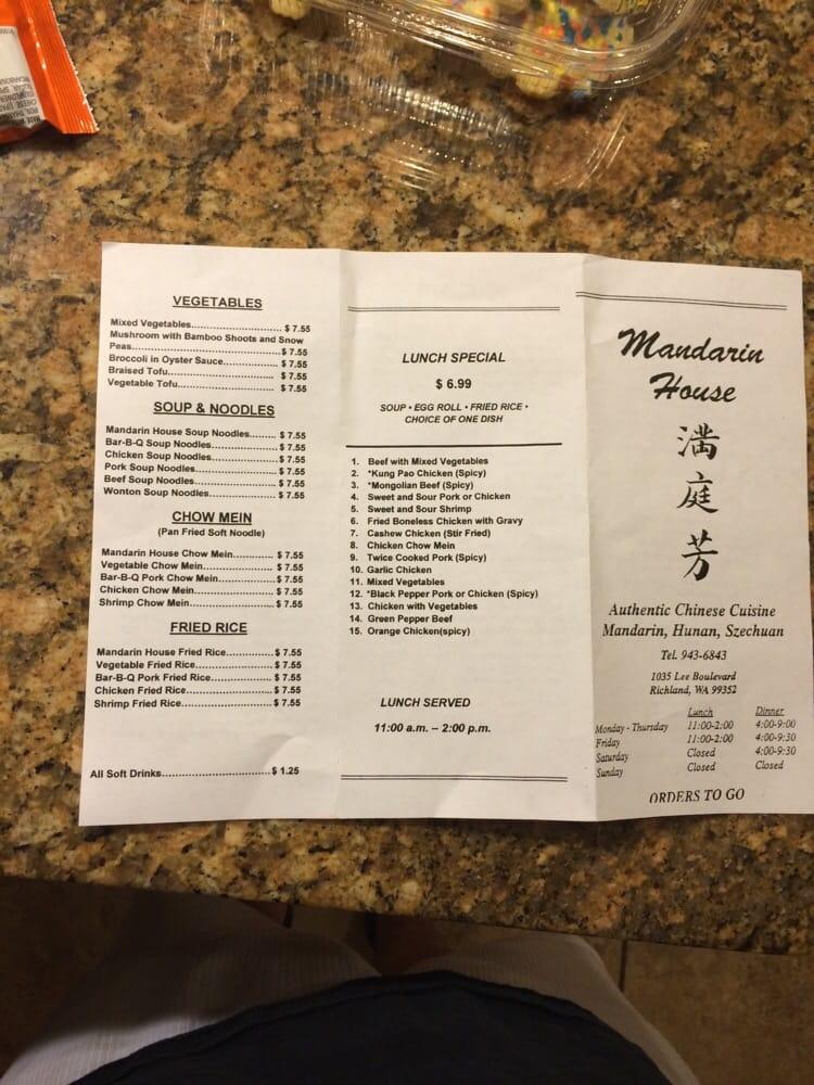 Menu at Mandarin House restaurant, Richland