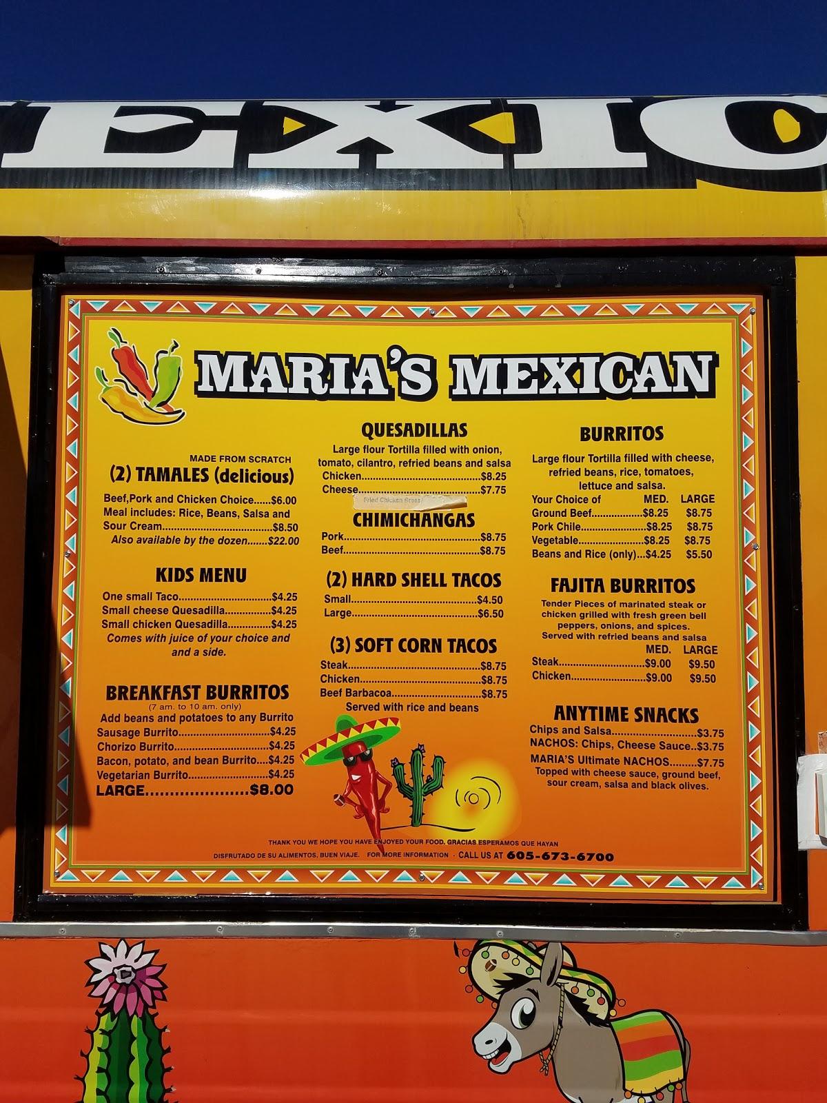 Menu at Maria's Mexican Restaurant, Custer, 607