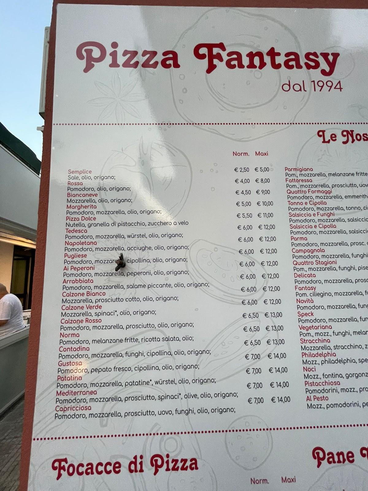 Menu da Pizza Fantasy - Palumbo Michele pizzeria, Aci Castello