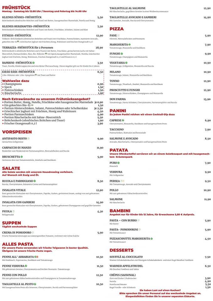 Menu at Terrazza restaurant, Stuttgart, Königstraße 28