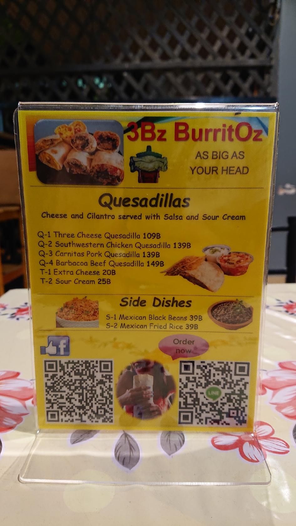 Menu at 3Bz Burritoz Casa De Buffalo Bar, Pattaya City