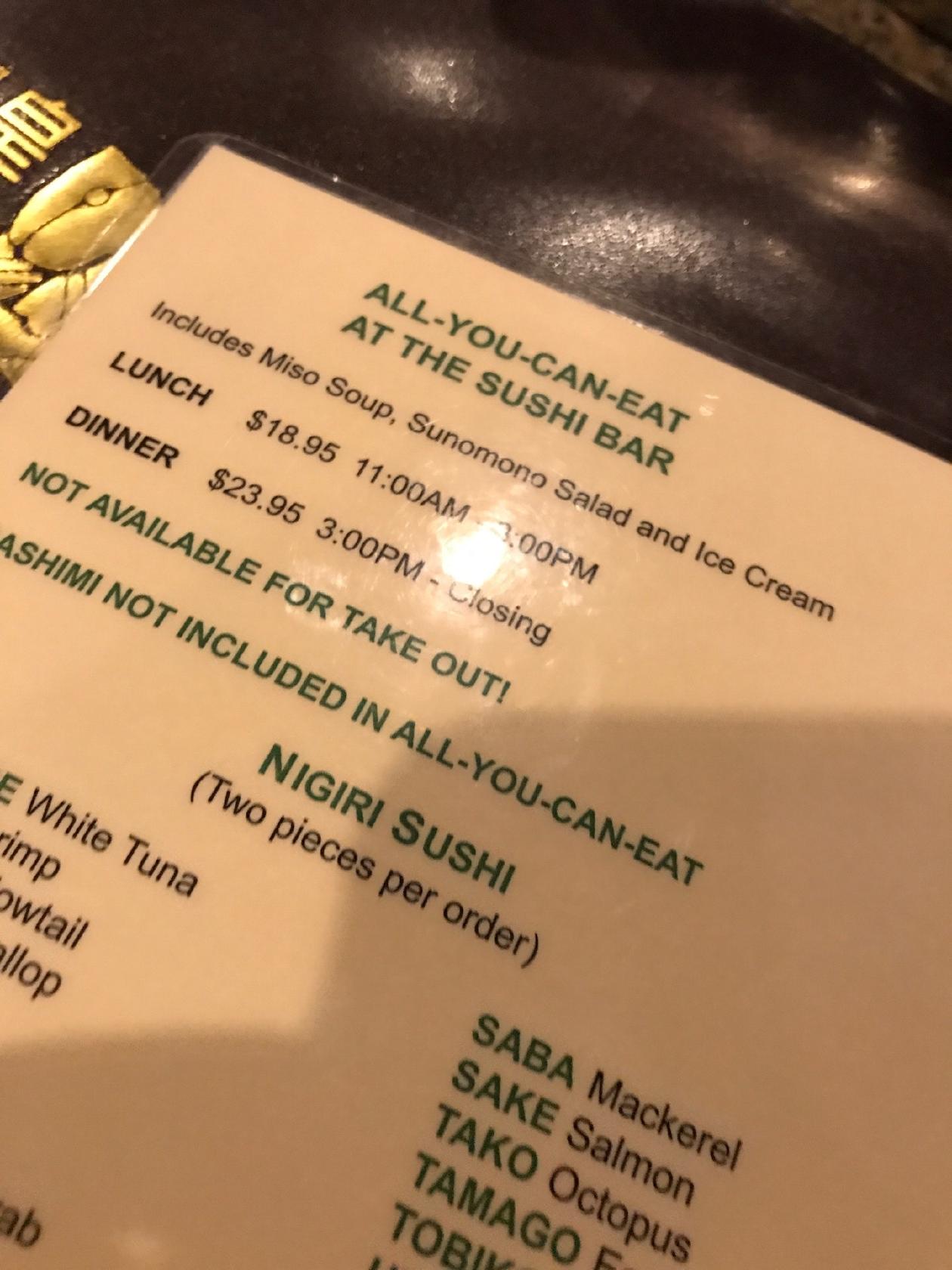 Menu at CJ Palace restaurant, Sparks