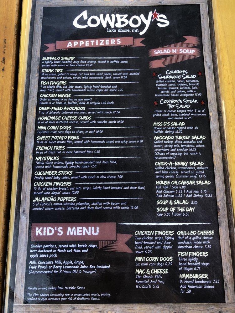 Menu at Cowboy*s pub & bar, Lake Shore