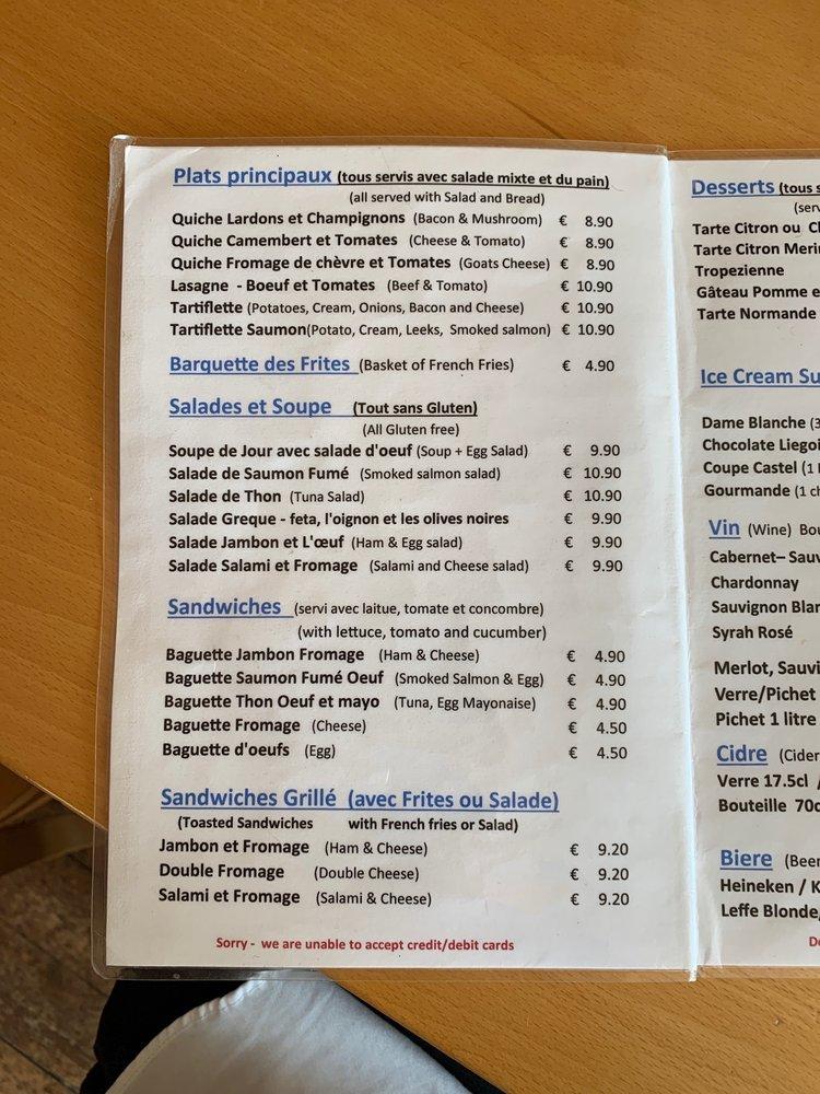 Menu at E Castel Cafe, Sainte-Mère-Église