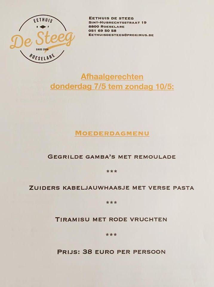 Menu at Eethuis de steeg, Roeselare