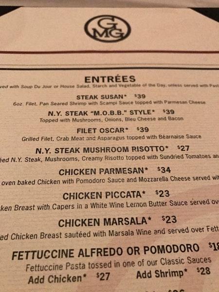 Menu at Gregory's Mesquite Grill steakhouse, Mesquite