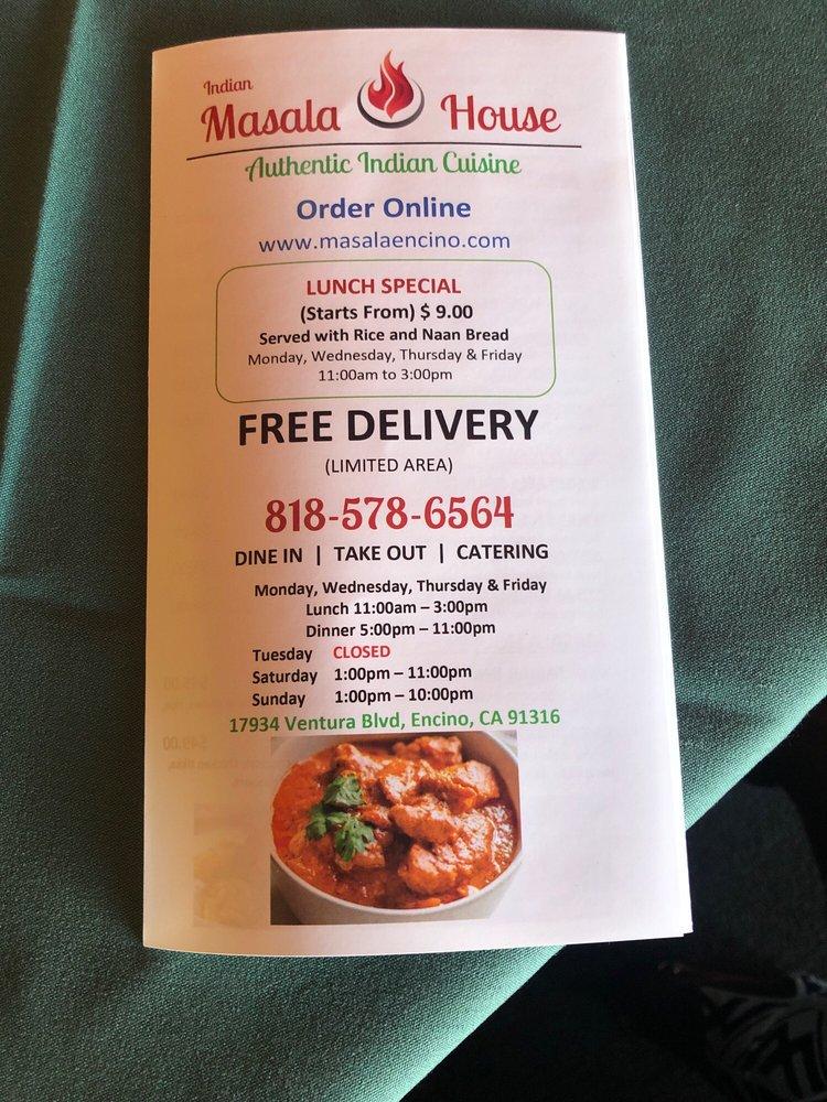 Carta del restaurante Indian Masala House, Los Angeles, Ventura Blvd
