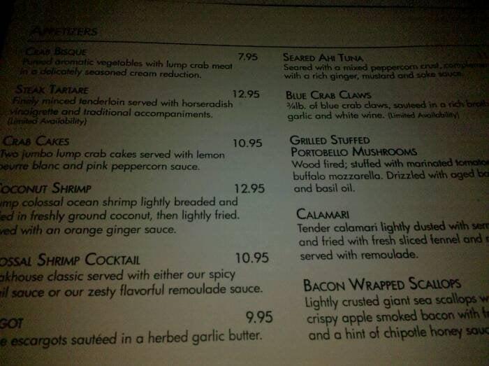 Menu at Mark's Prime Steakhouse, Ocala