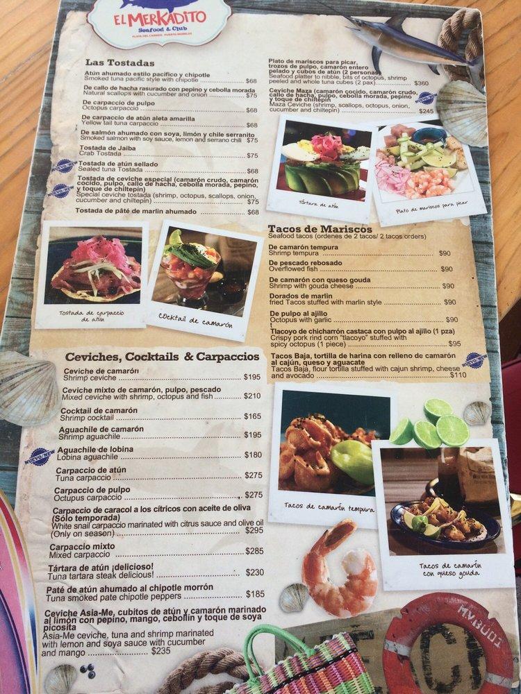 Menu at El Merkadito restaurant, Puerto Morelos