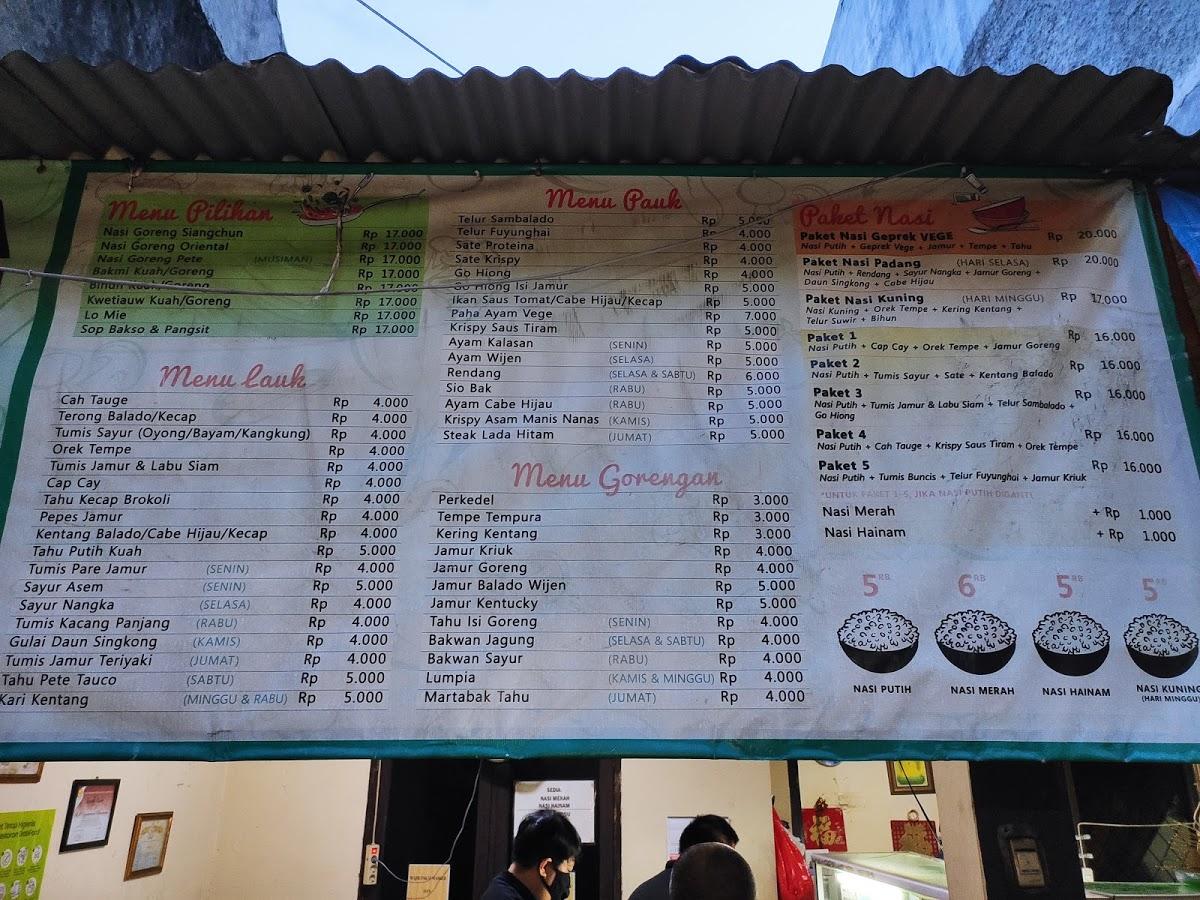 Menu at RM Vegetarian Kharisma restaurant, West Jakarta, Jl. HJ SENIN No.9C
