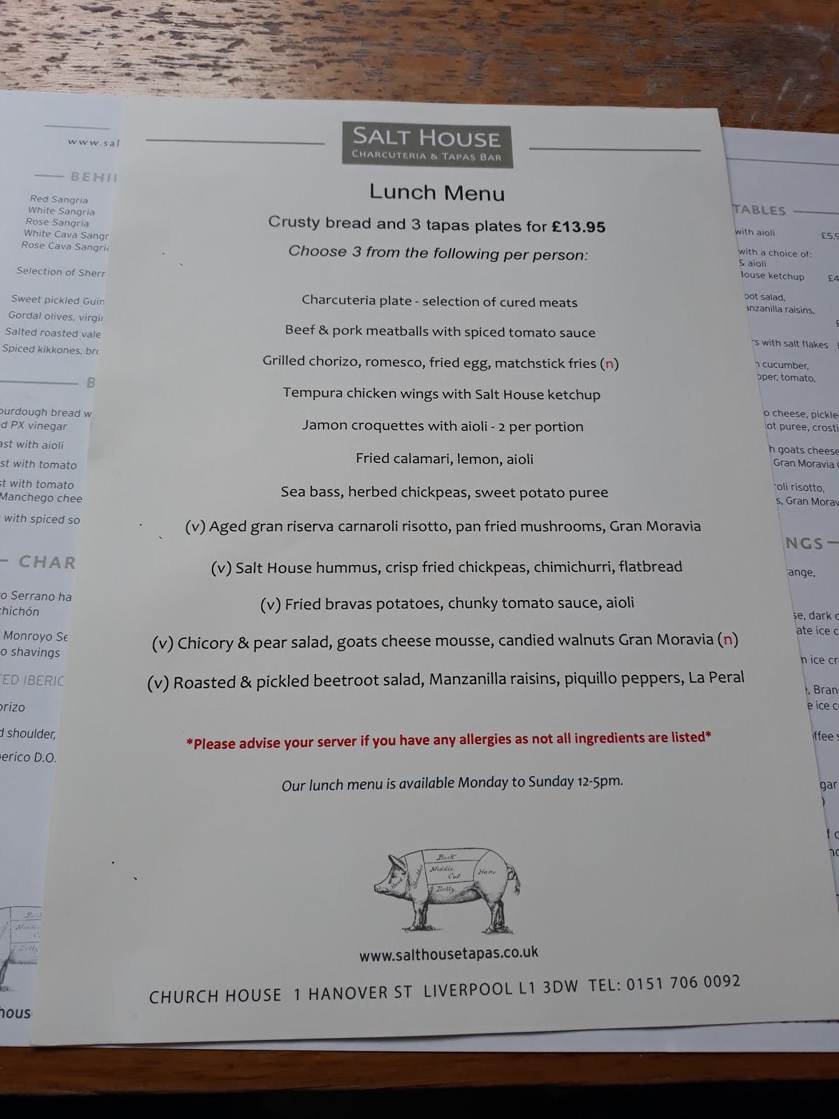 Menu at Salt House Tapas pub & bar, Liverpool