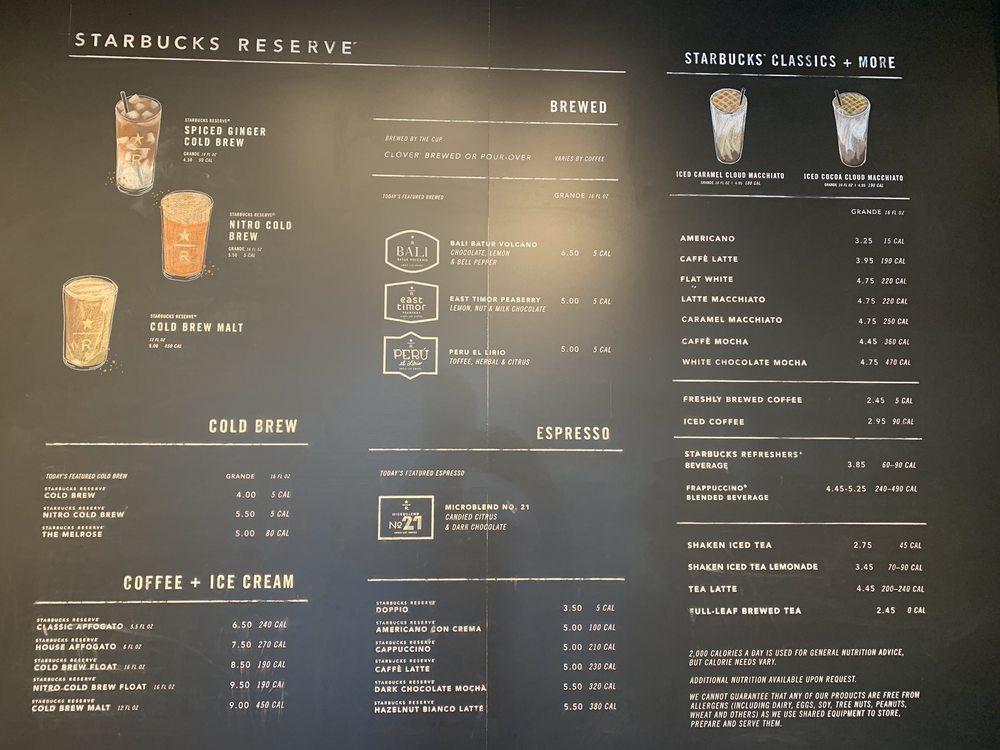 Carta del restaurante Starbucks, Los Angeles, Hillhurst Ave