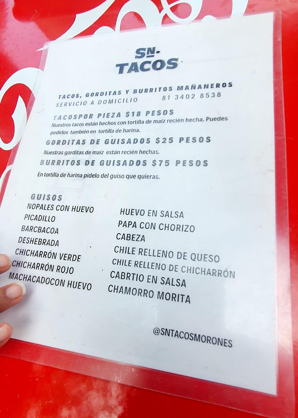 Menu at San Carlos Tacos restaurant, Monterrey