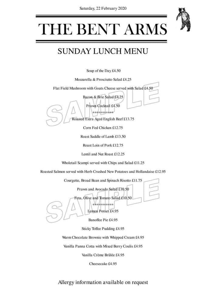 Menu at The Bent Arms pub & bar, Lindfield