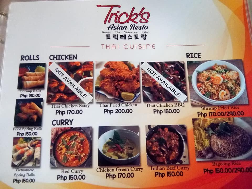 Menu at Trick's restaurant, Antipolo