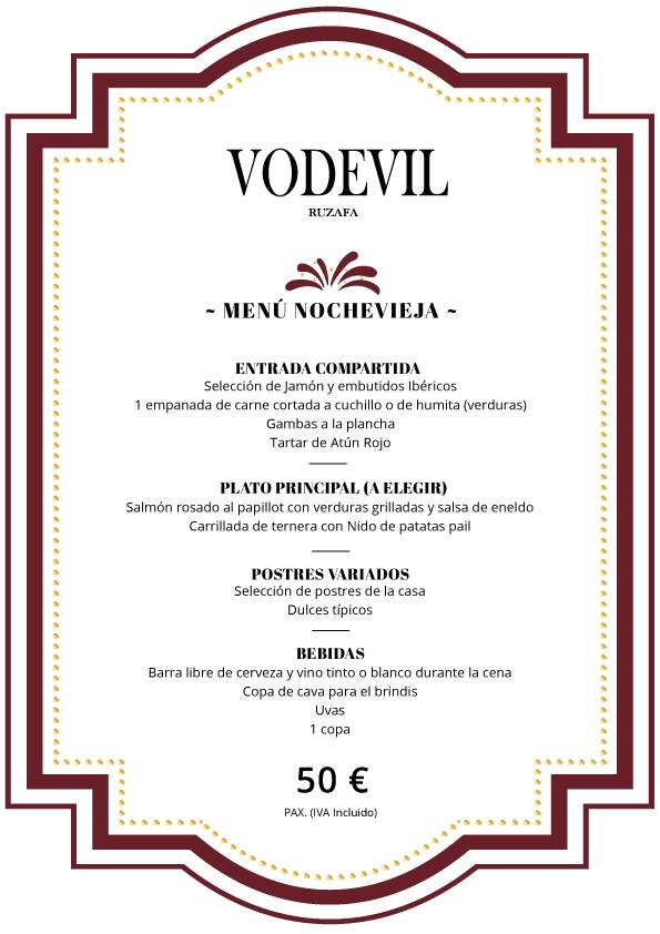 Menu at Vodevil restaurant, Valencia