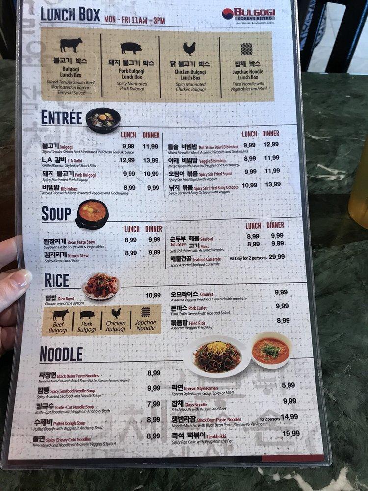 Menu at Bulgogi Korean Bistro restaurant, Edmond