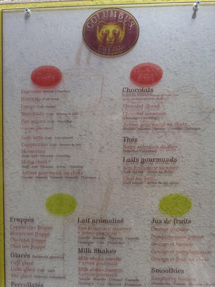 Menu at Columbus Café & Co, Aix-en-Provence, 7 Rue de la Masse