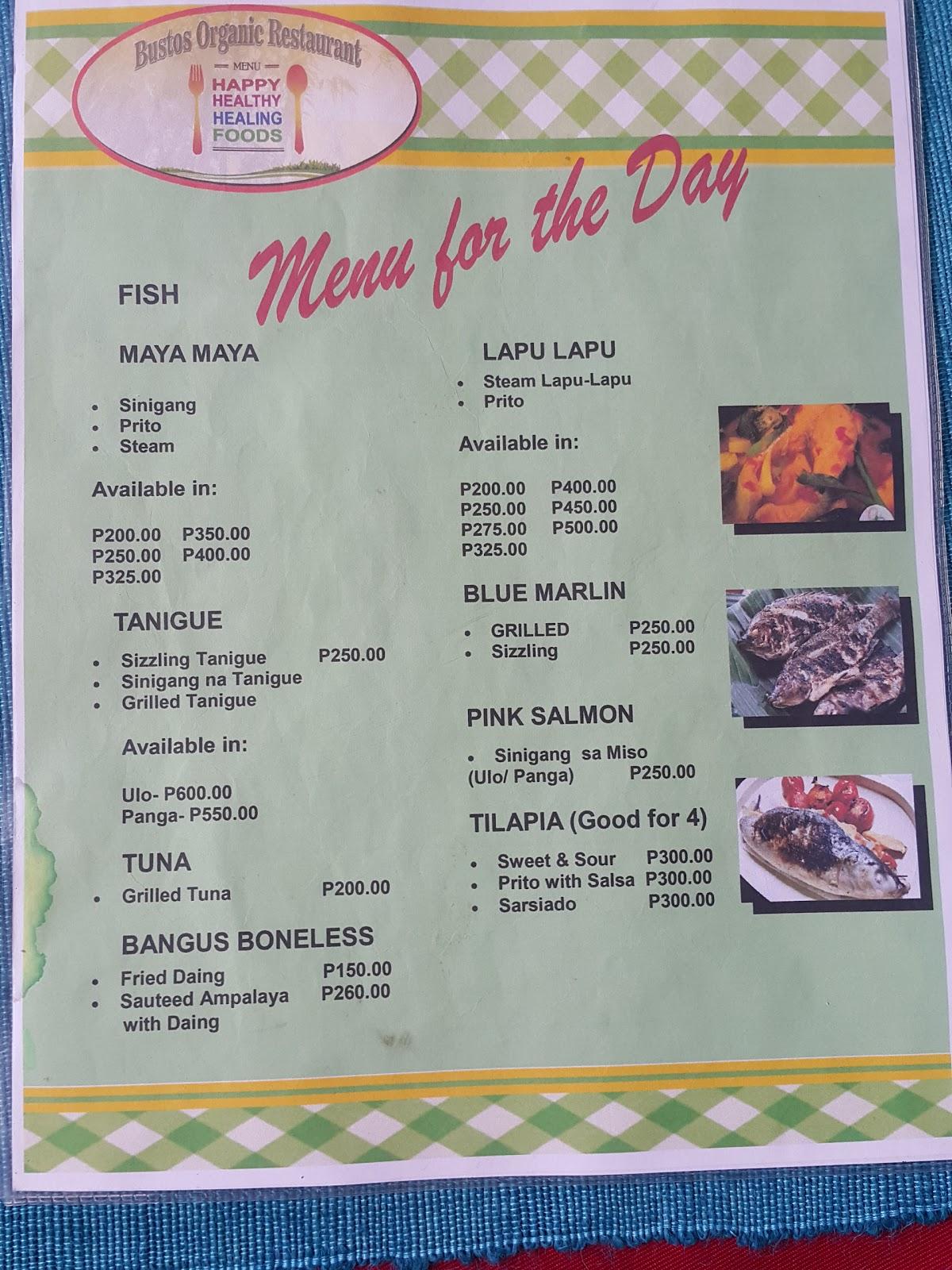 Menu at Organic Restaurant, Bustos
