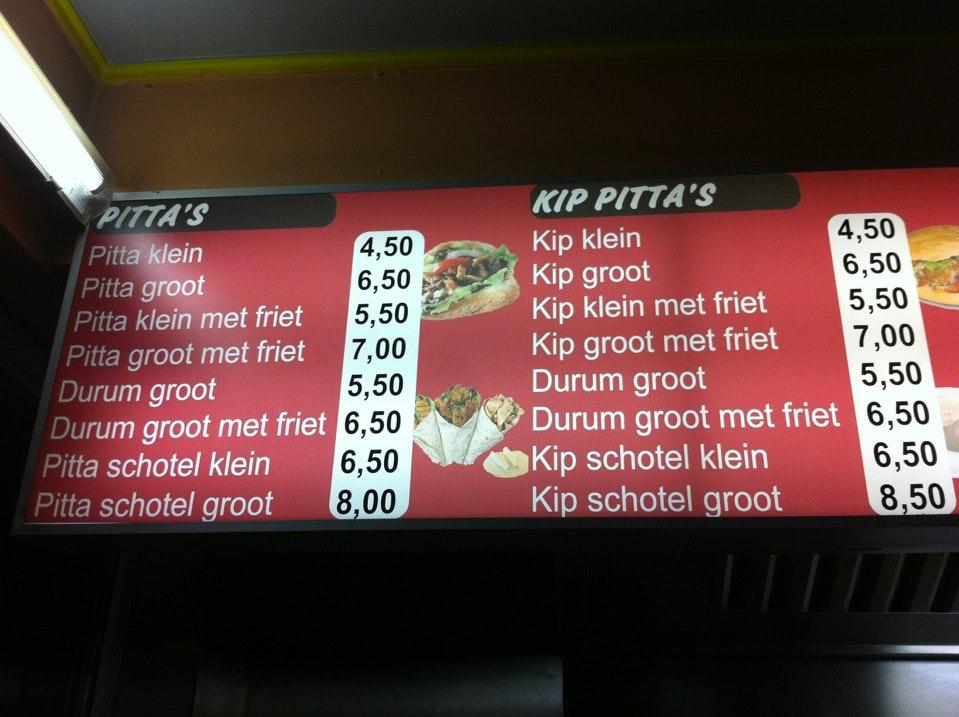 Menu at Pitta snack metropol, Ghent