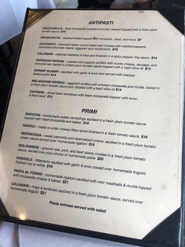 Menu at Rino's Place restaurant, Boston