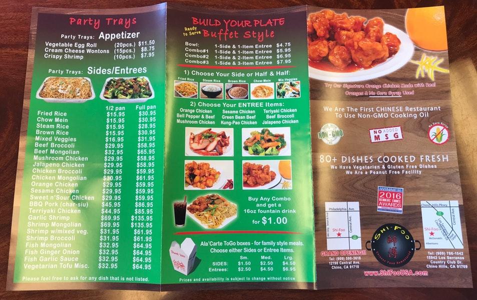 Menu at Shi Foo restaurant, Chino Hills, Los Serranos Country Club Dr