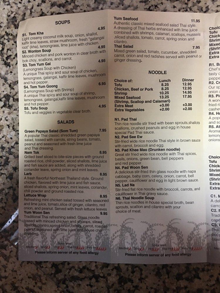 Menu at Aticha Thai Cuisine restaurant, Williamsburg, High St Unit 1106