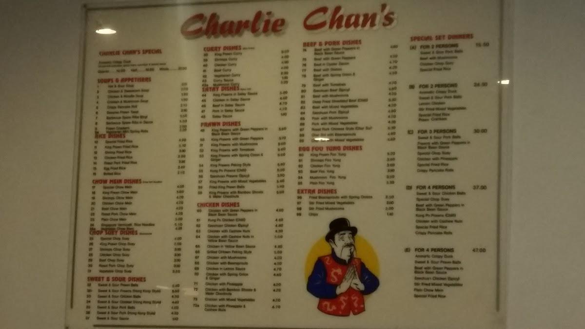 Menu at Charlie Chans fast food, Eastbourne