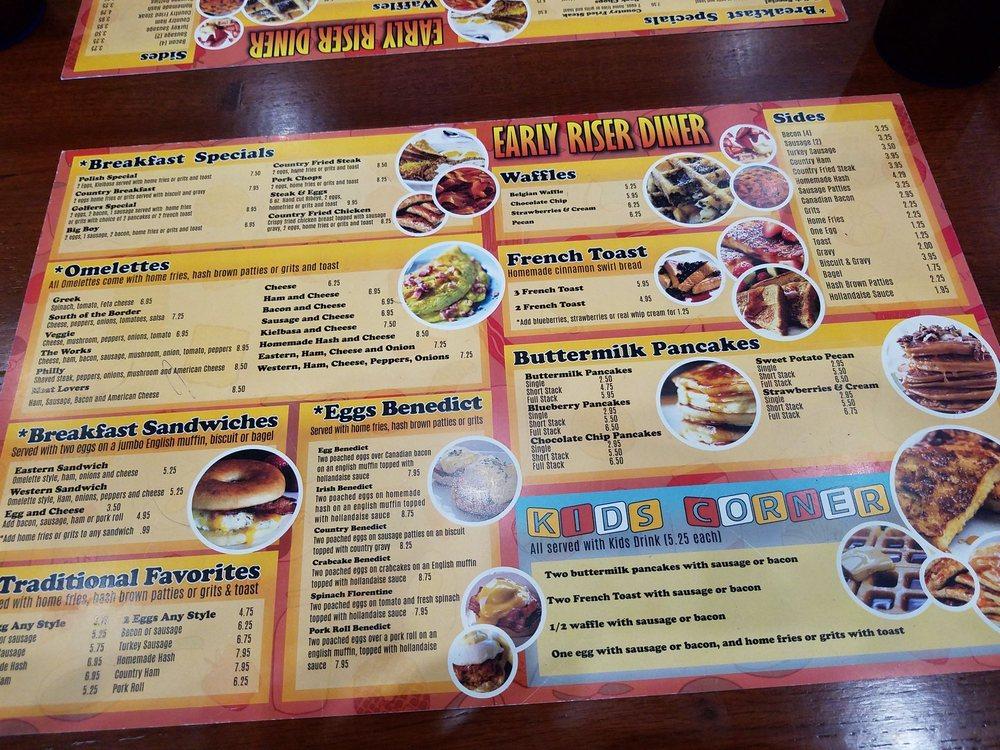 Menu at Early Riser Diner restaurant, Myrtle Beach