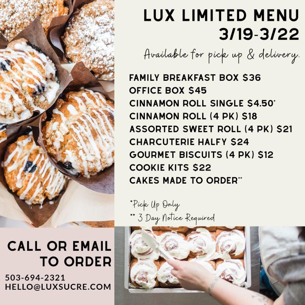 Menu at Lux Sucre Bakery + Cafe, Wilsonville