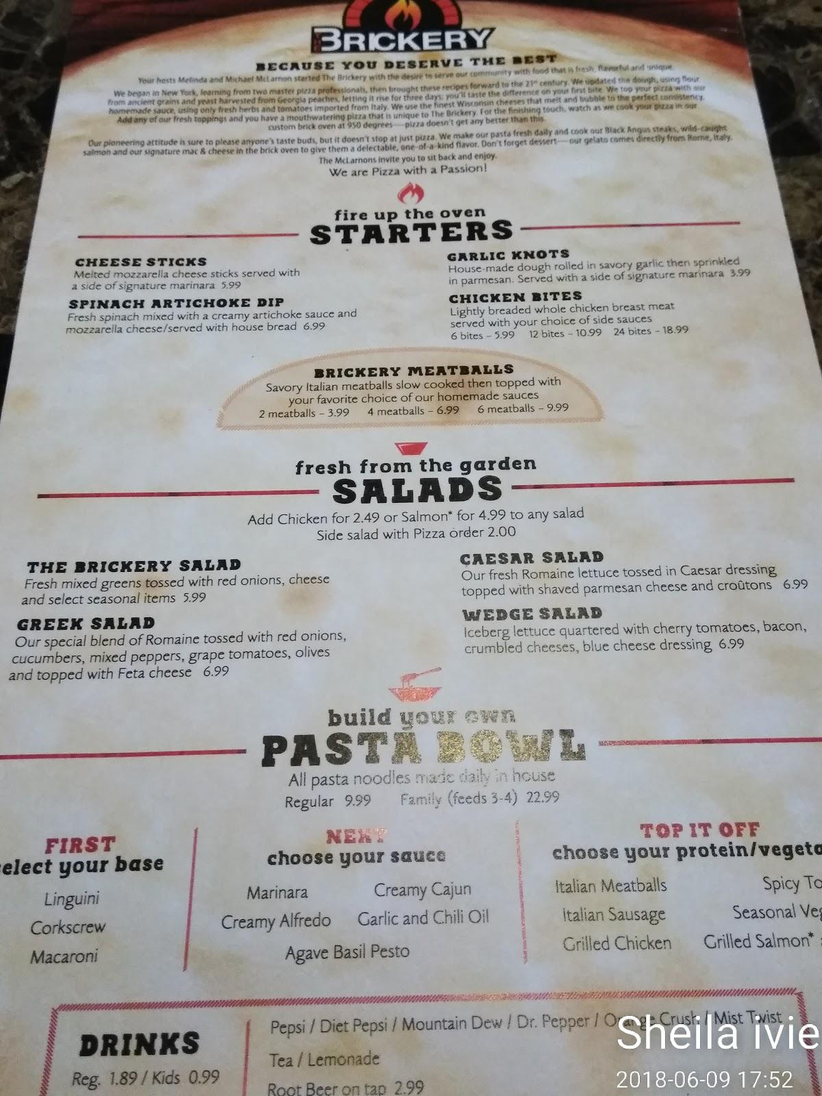 Menu at The Brickery pub & bar, Jackson