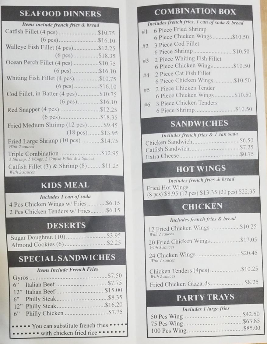 Menu at Wings & Seafood To Go restaurant, Minneapolis