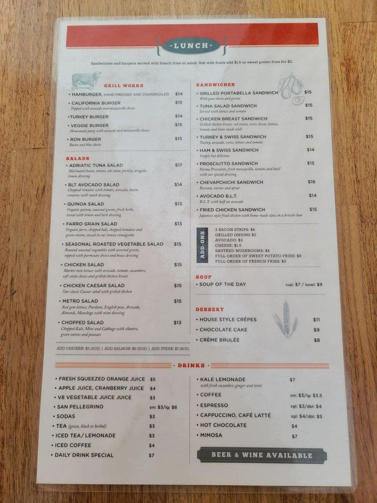Menu at Metro Cafe, El Segundo