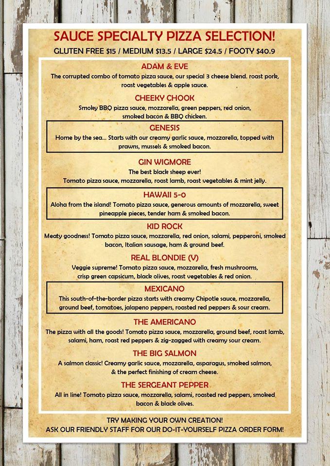 Menu at PIZZA SHACK pizzeria, Paihia