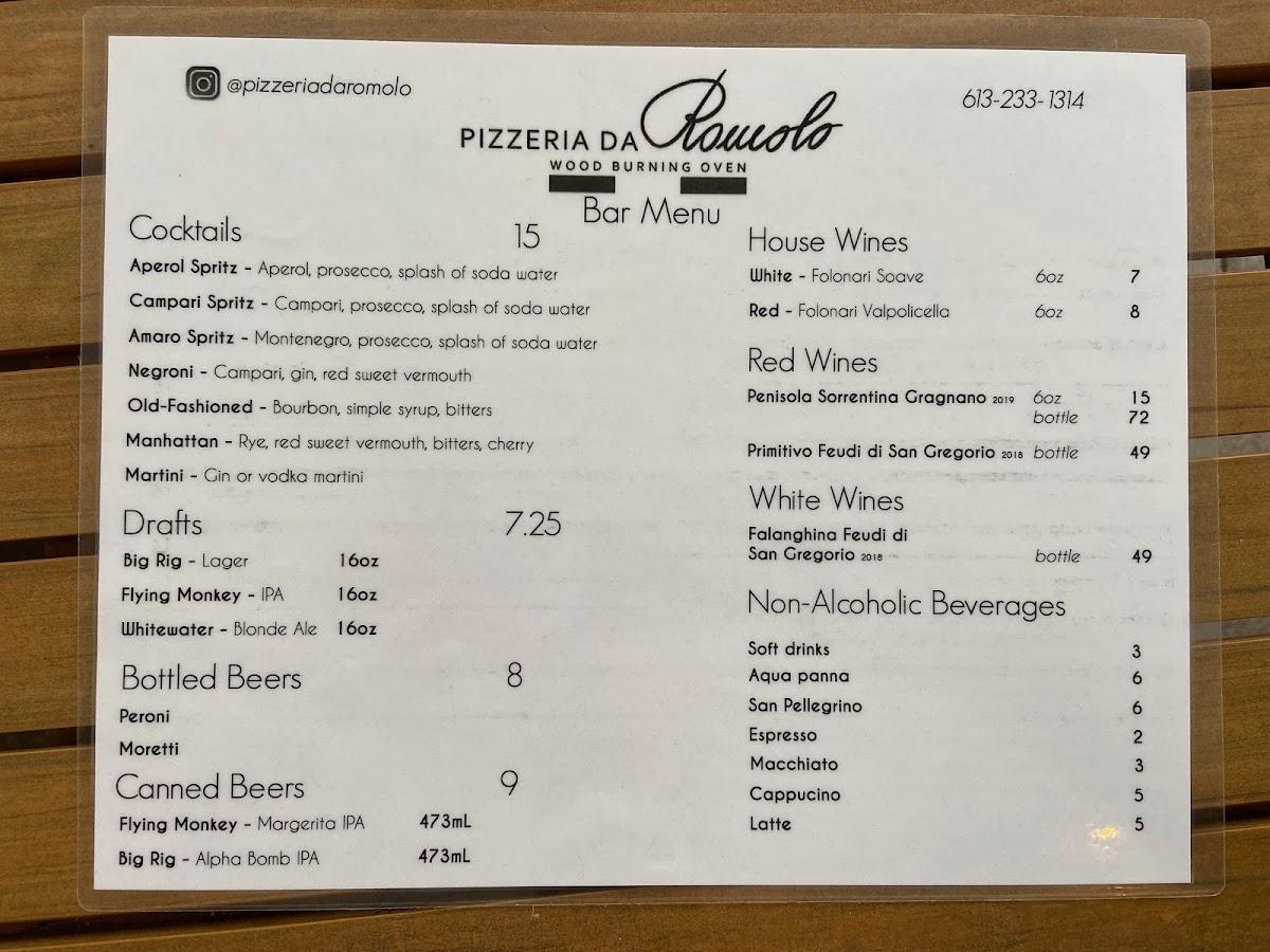 Menu at Pizzeria da Romolo, Ottawa