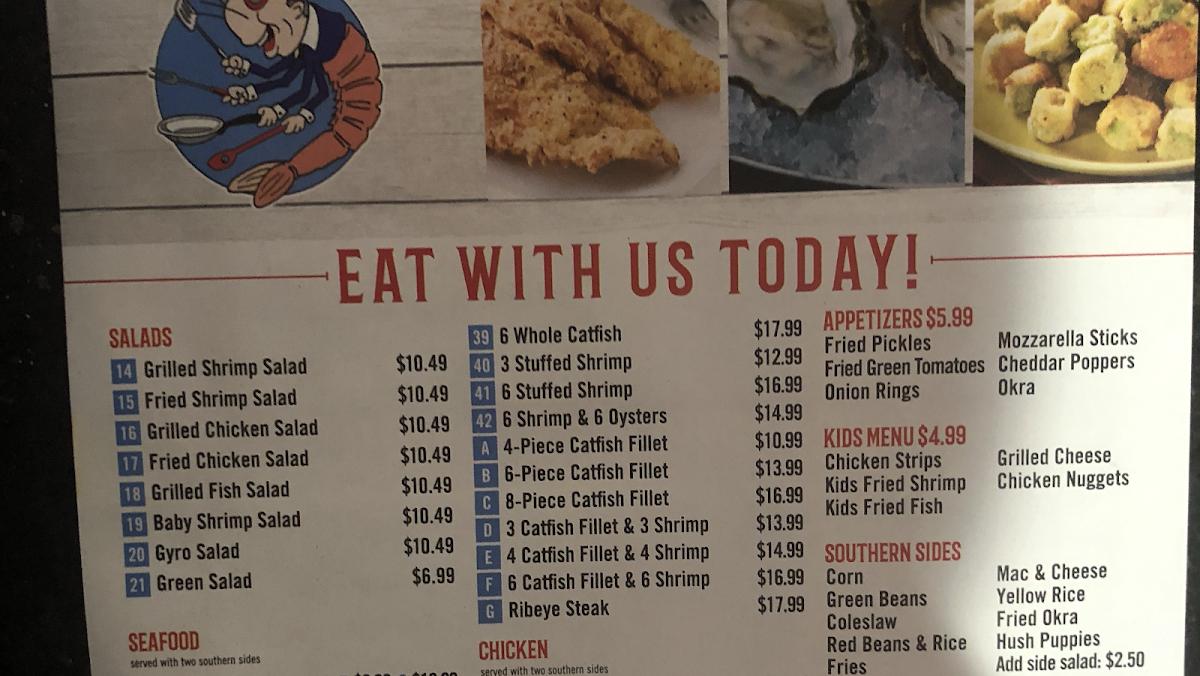Menu at Sam's Southern Eatery restaurant, Natchitoches